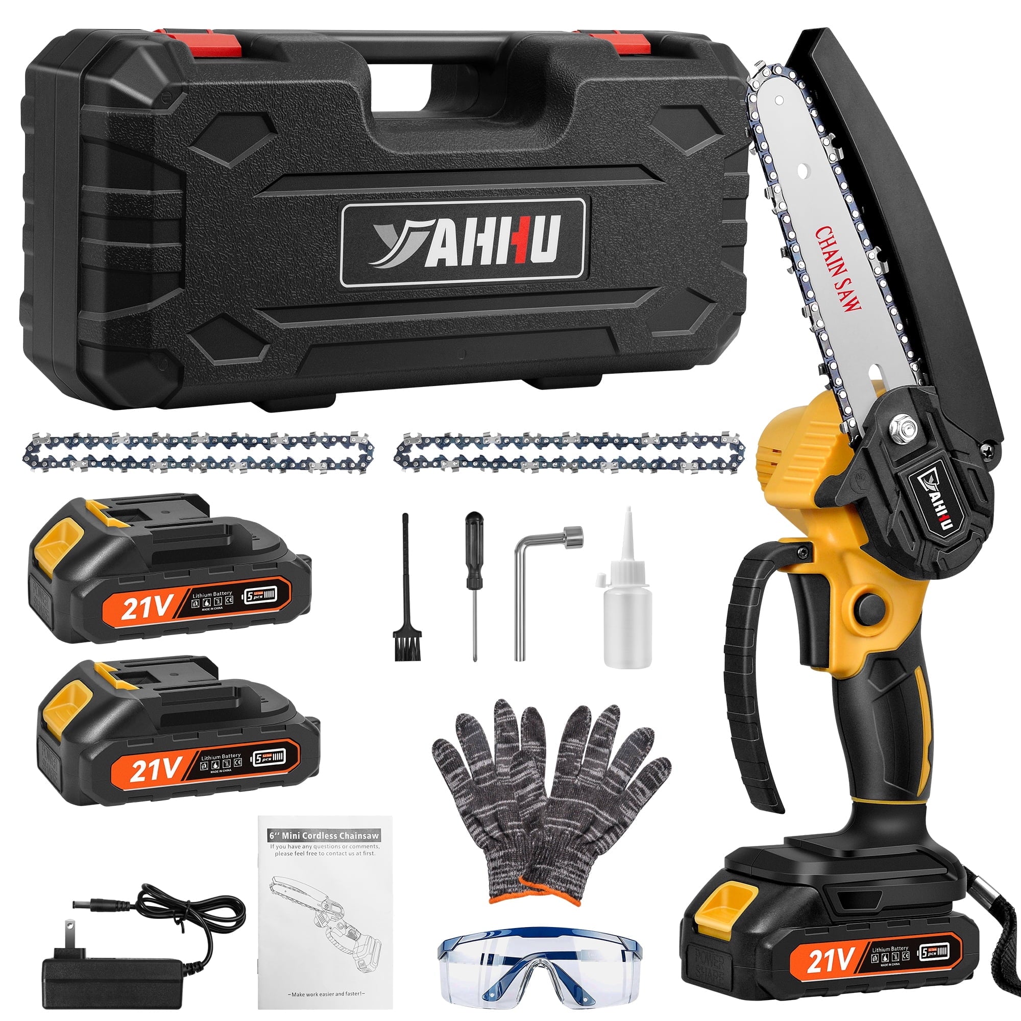 YAHHU 6 inch Mini Chainsaw with 21V Battery Powered, Cordless Handheld ...